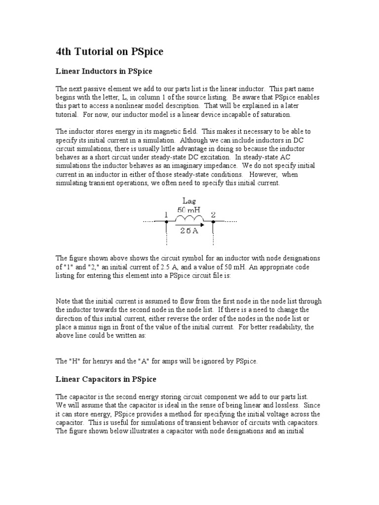 4th Tutorial On PSpice | PDF | Capacitor | Electrical Network