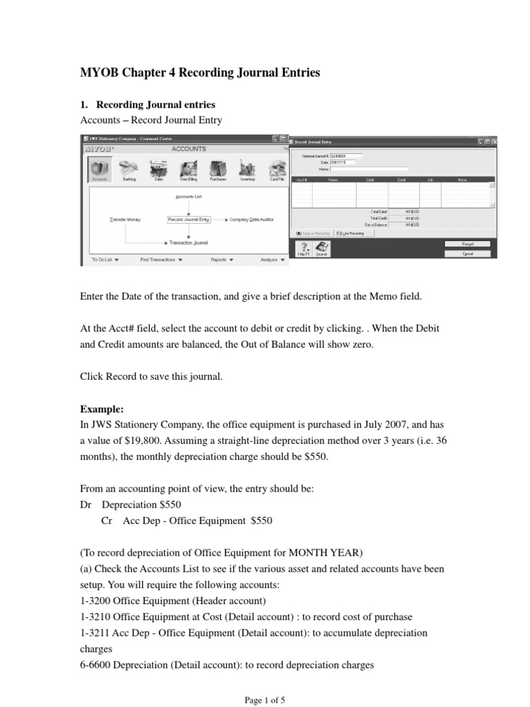 MYOB Chapter 4 Recording Journal Entries | PDF | Depreciation | Debits And Credits
