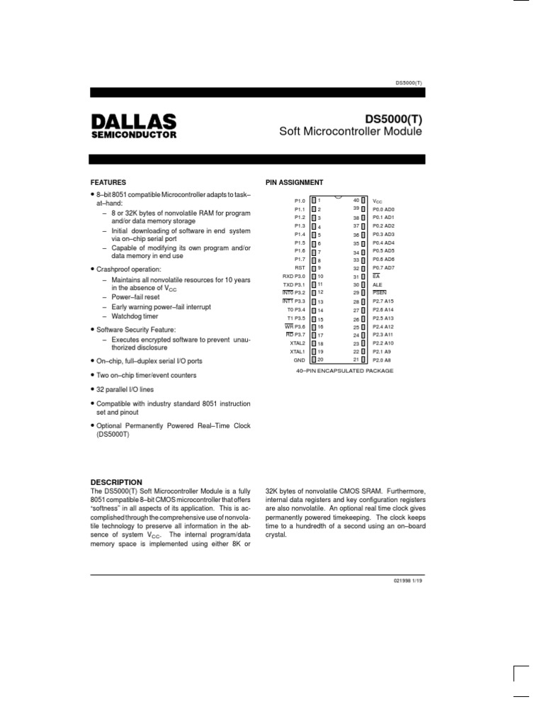 Soft Microcontroller Module: Features Pin Assignment | PDF | Random Access Memory | Input/Output