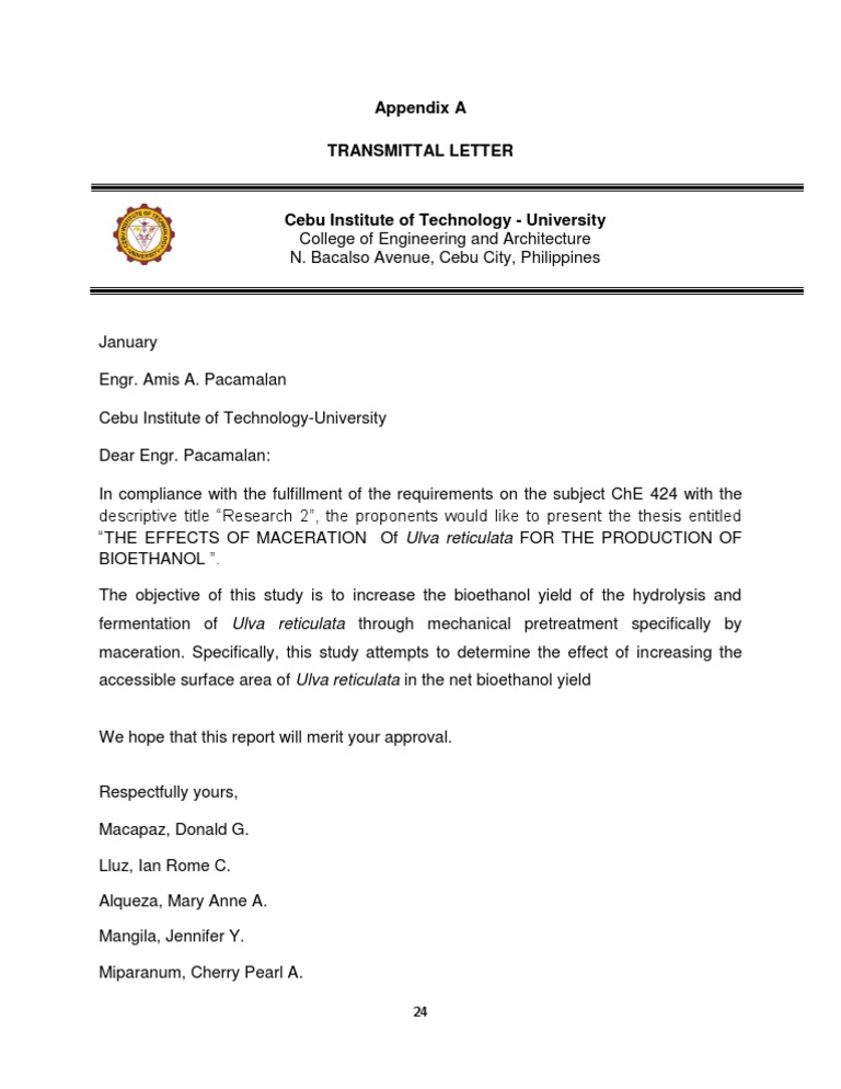 Appendix A Transmittal Letter | PDF