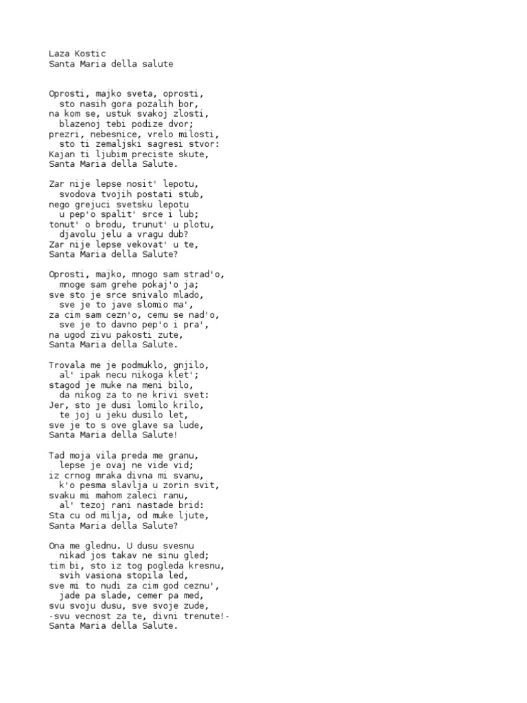 Laza Kostic - Santa Maria Della Salute | PDF