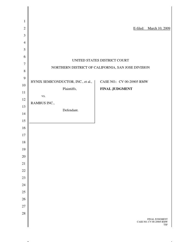 Final Judgment CASE NO. CV 00-20905 RMW TSF | PDF | Common Law | Government