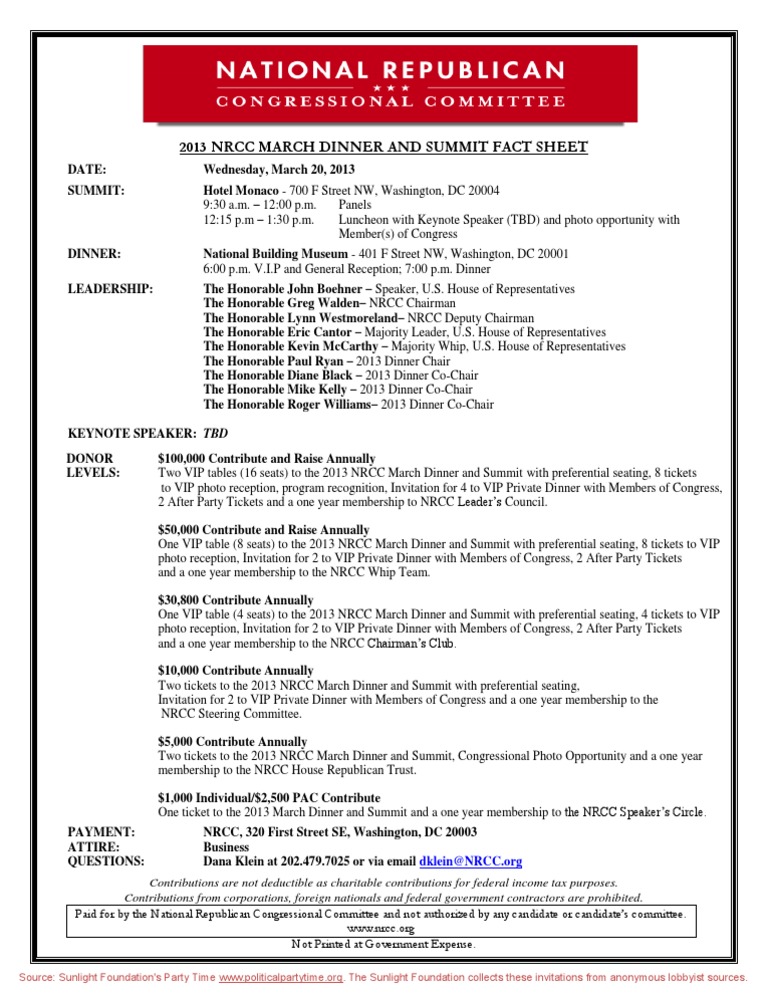 2013 NRCC March Dinner and Summit For National Republican Congressional ...