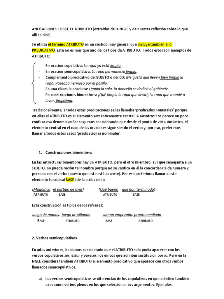 Anotaciones Sobre El Atributo | PDF | Asunto (gramática) | Oración ...