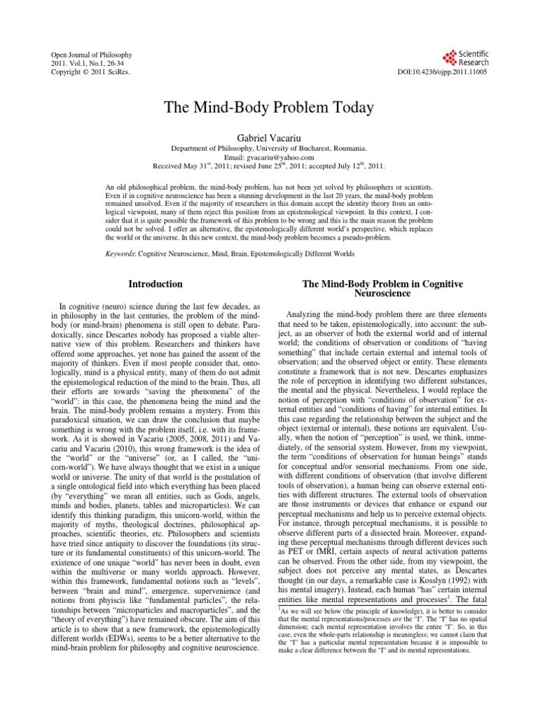 (2011) Mind-Body Problem Today | PDF | Perception | Consciousness