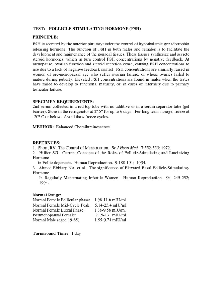 Test: Follicle Stimulating Hormone (FSH) Principle | PDF | Wellness