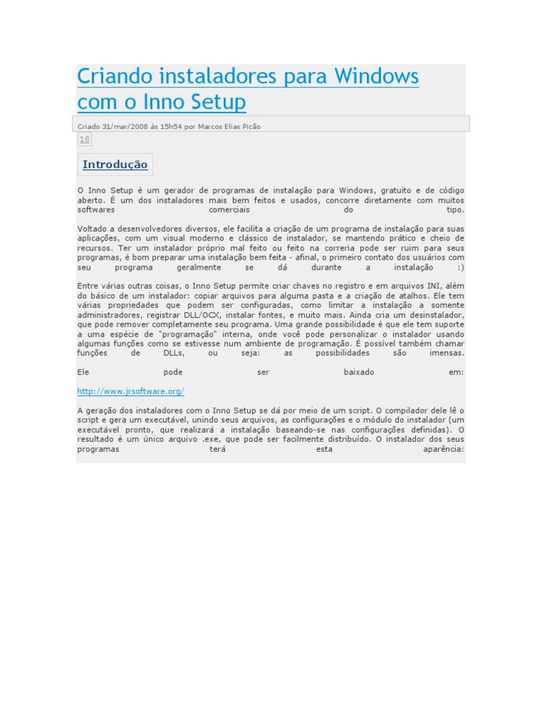 Criando Instaladores para Windows Com o Inno Setup | PDF | Linguagem de script | Arquivo de texto