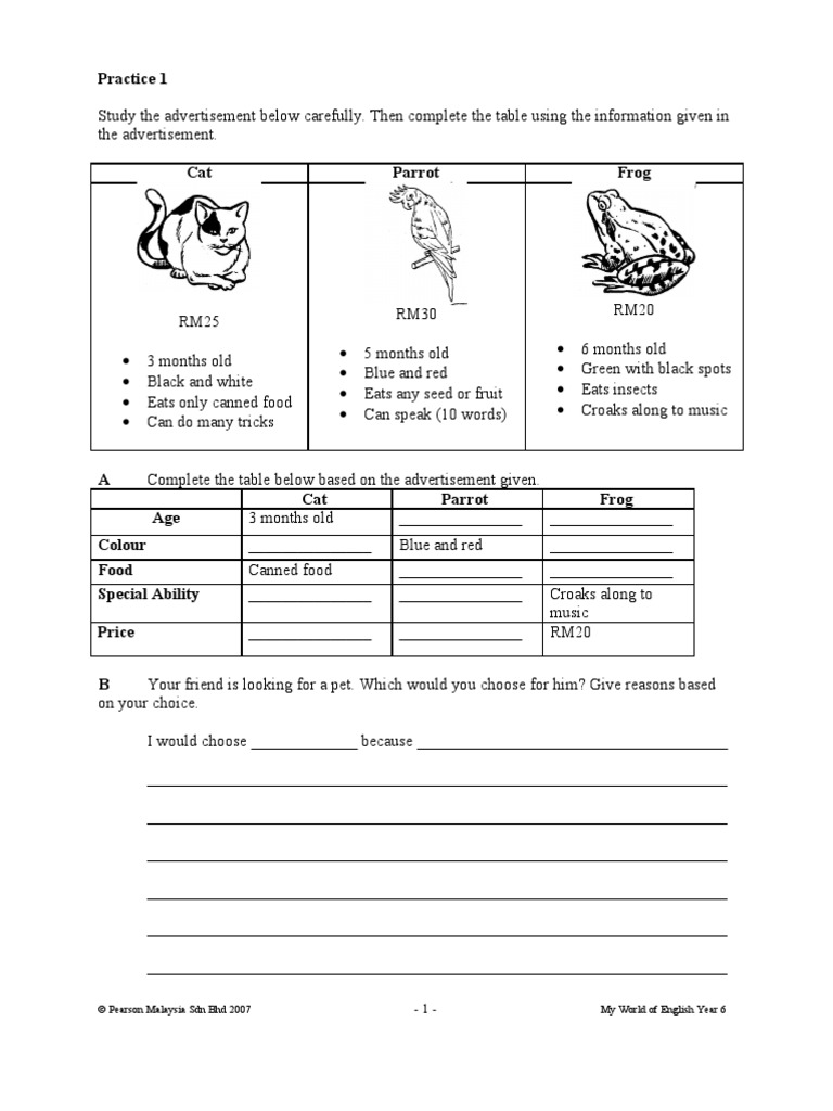 Practice 1: © Pearson Malaysia SDN BHD 2007 My World of English Year 6 ...