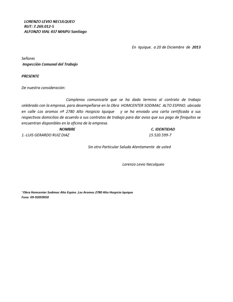 Carta Inspeccion Del Trabajo #1 | PDF