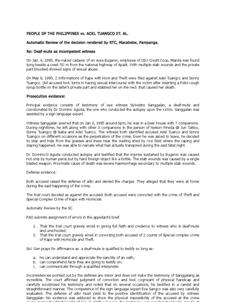 PP vs. Adel Tuangco Et. Al. (Digested) | PDF | Testimony | Witness