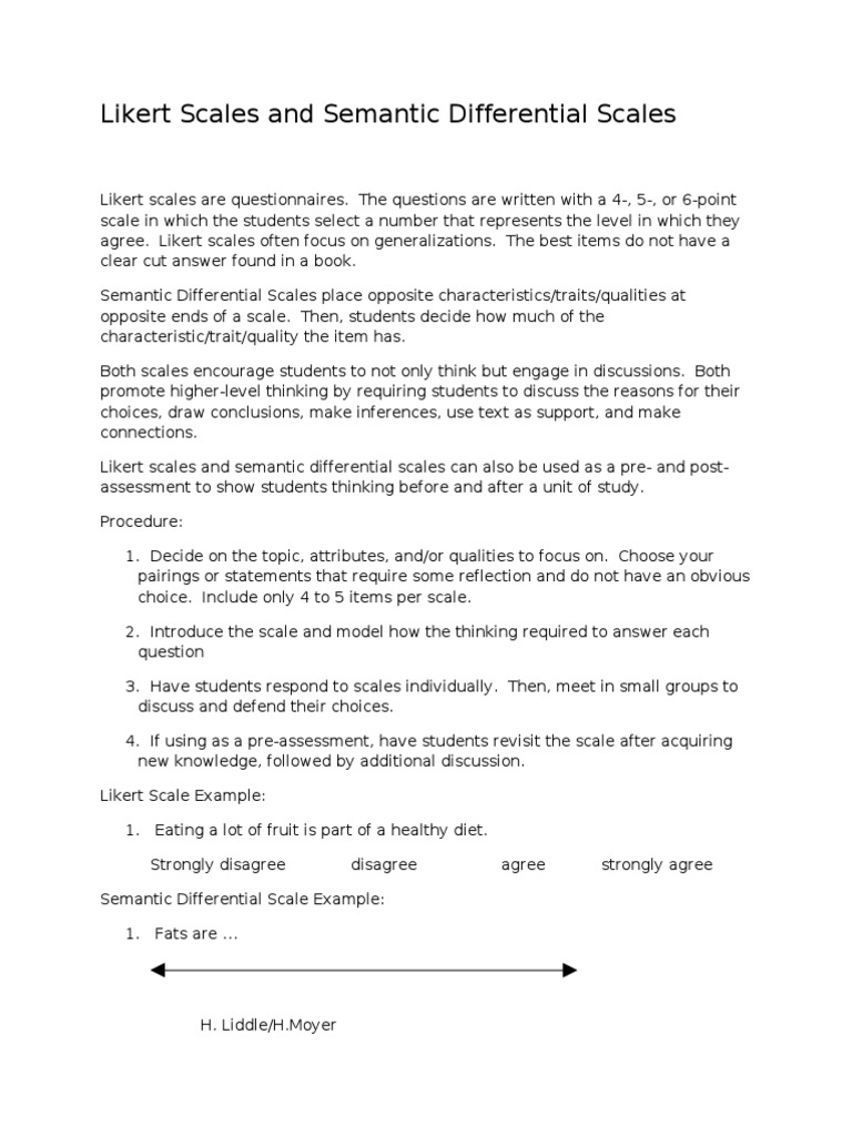 Likert and Semantic Scales How To Sheet | PDF | Self-Improvement