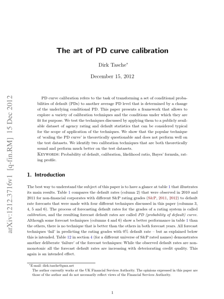 The Art of PD Curve Calibration: Dirk Tasche December 15, 2012 | PDF ...