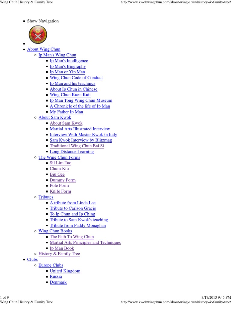 Wing Chun History & Family Tree | PDF | Wing Chun | Chinese Martial Arts