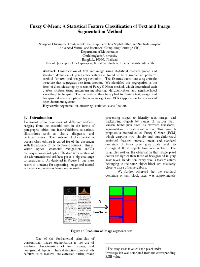 Fuzzy C-Mean: A Statistical Feature Classification of Text and Image Segmentation Method | PDF ...