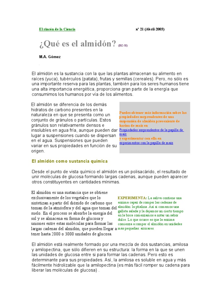 El Almidon - Inf. | PDF | Almidón | Carbohidratos