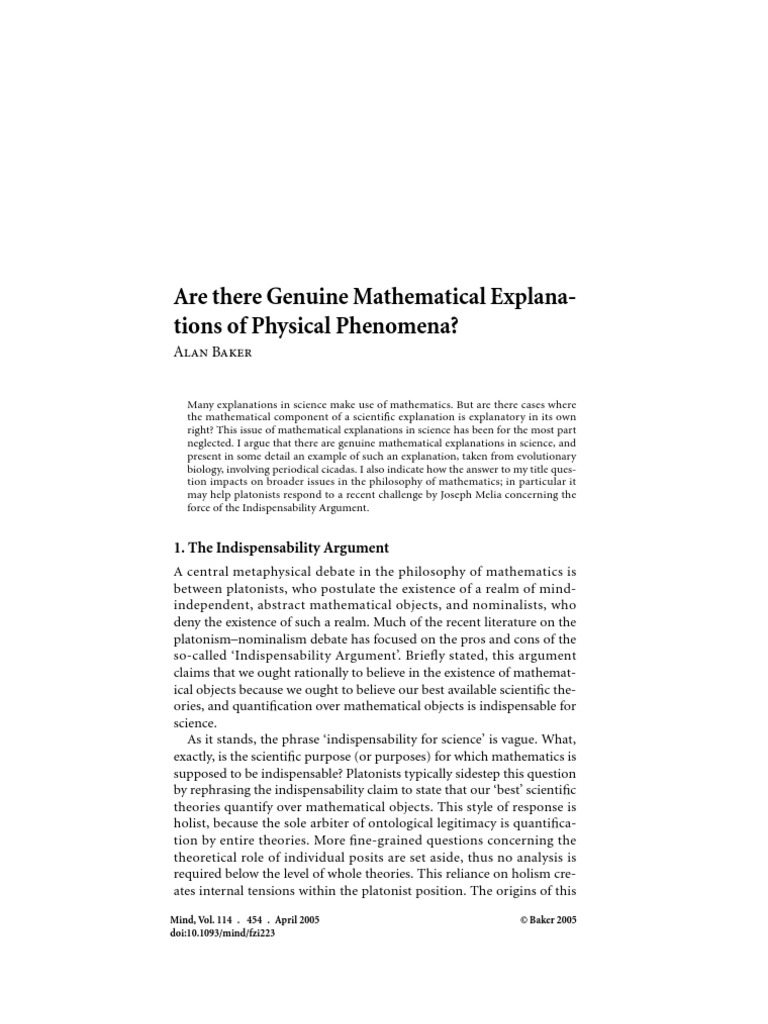 Are There Genuine Mathematical Explanations of Physical Phenomena ...