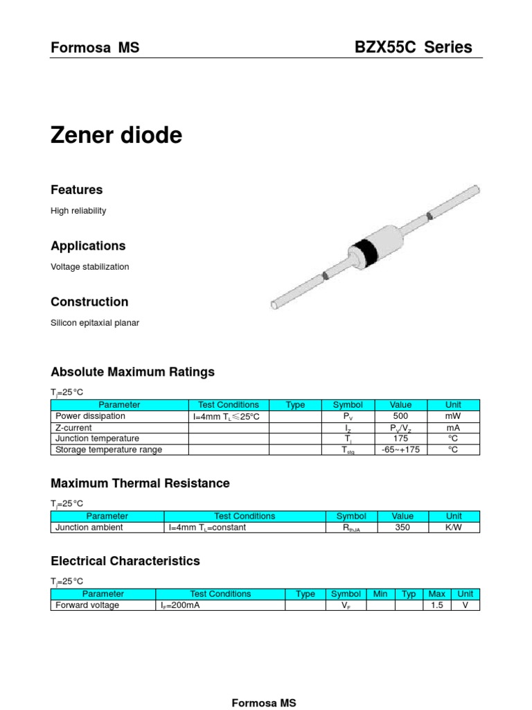 Zener Diode: BZX55C Series | PDF | Semiconductor Devices | Materials Science