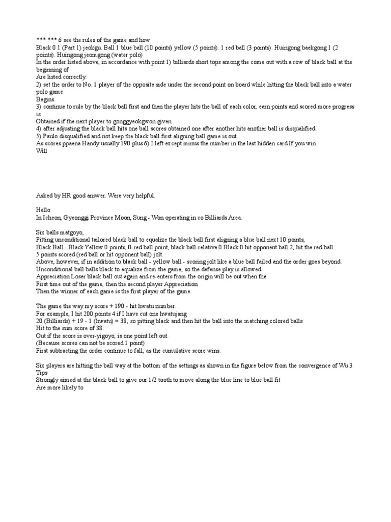 Korean Billiard Game Rules | PDF | Cue Sports | Handicapping