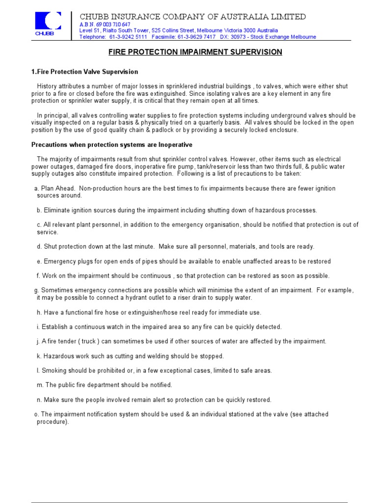 Fire Protection Impairment Guide | PDF | Fire Sprinkler System ...