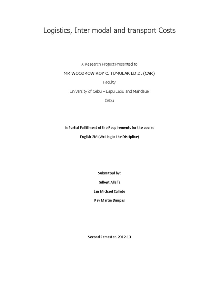 Logistics, Inter Modal and Transport Costs: A Research Project ...