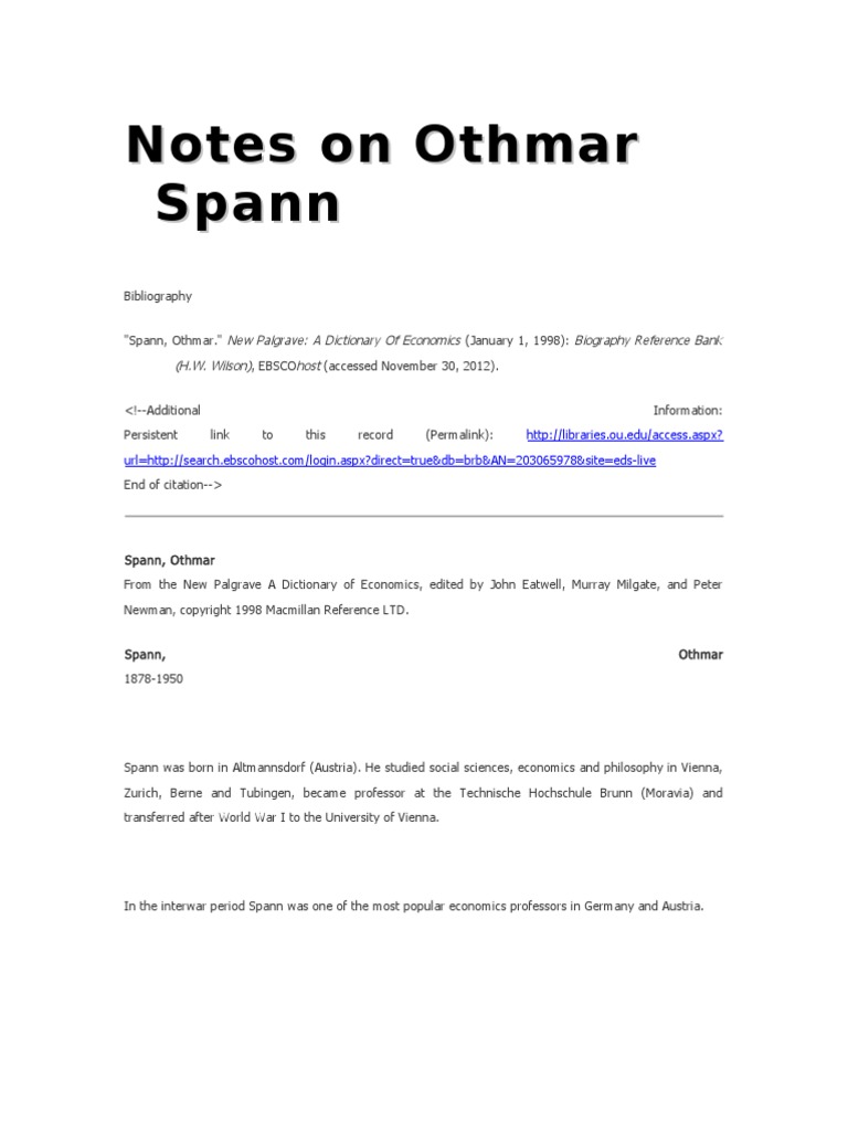 Notes On Othmar Spann | PDF | Individualism | Spirituality