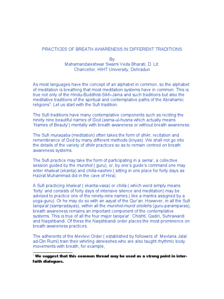 Breath Awareness in Different Traditions | PDF | Meditation | Yoga