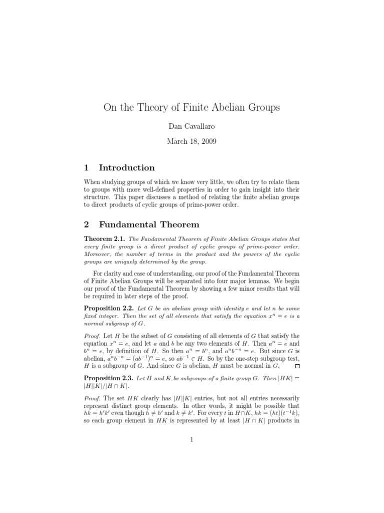 Finite Abelian Groups | PDF | Group (Mathematics) | Theorem