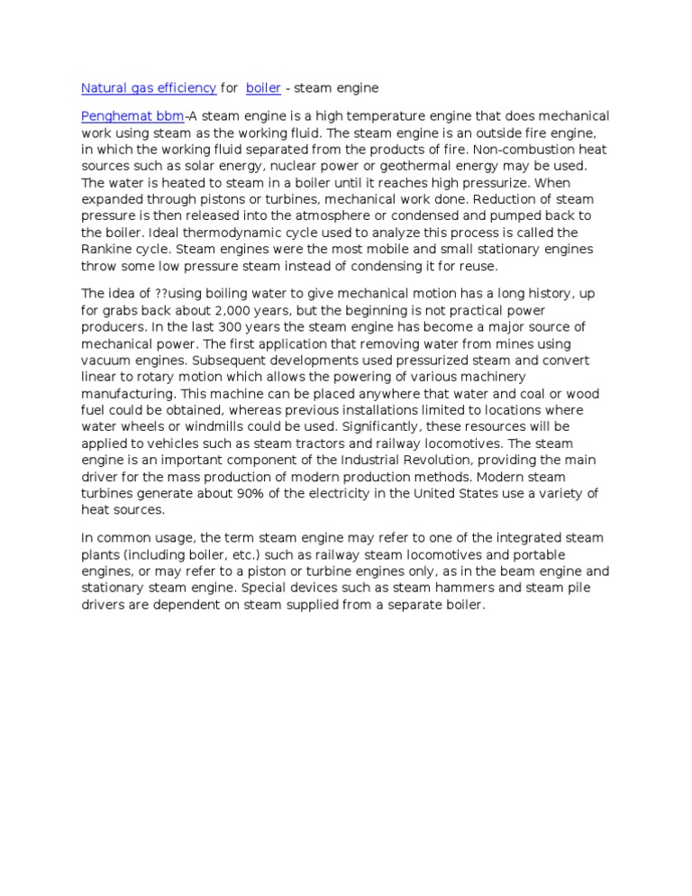 Natural Gas Efficiency in Steam Engines | PDF