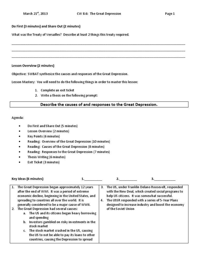 Describe The Causes of and Responses To The Great Depression | PDF ...