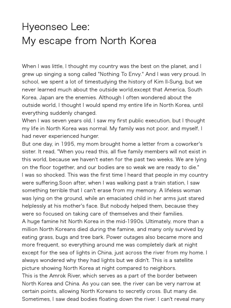 Hyenseo Lee 『My escape from North Korea』 | PDF | North Korea | World ...