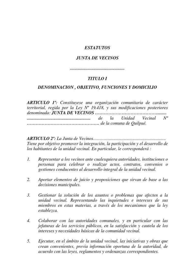 Estatutos Juntas de Vecinos | PDF