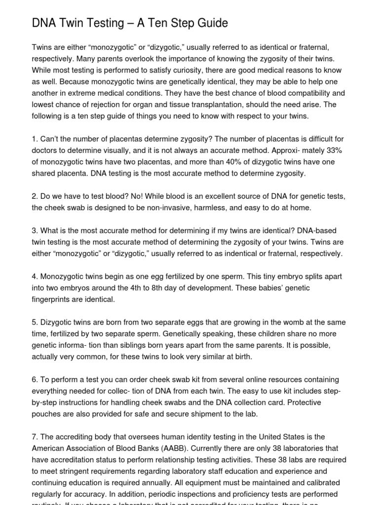 DNA Testing for Identical Twins | PDF | Twin | Genetics