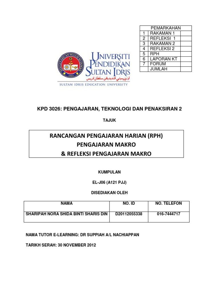 RPH & Refleksi Pengajaran Makro KPD 3026 | PDF | Sains & Matematika