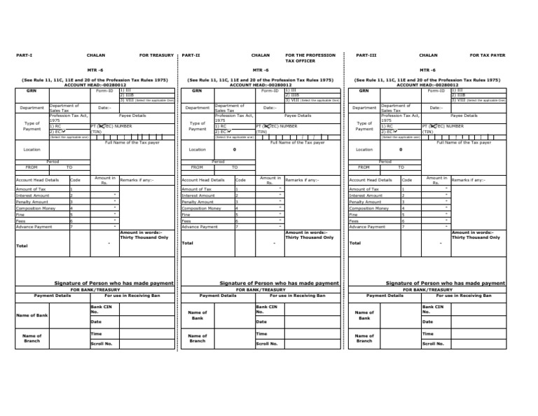MTR Form No. 6 Payment Challan | PDF