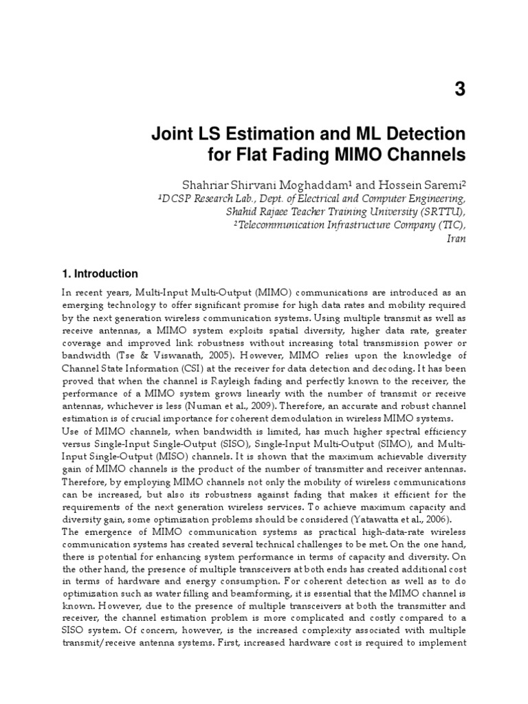 InTech-Joint Ls Estimation and ML Detection For Flat Fading Mimo Channels PDF | PDF | Mimo ...