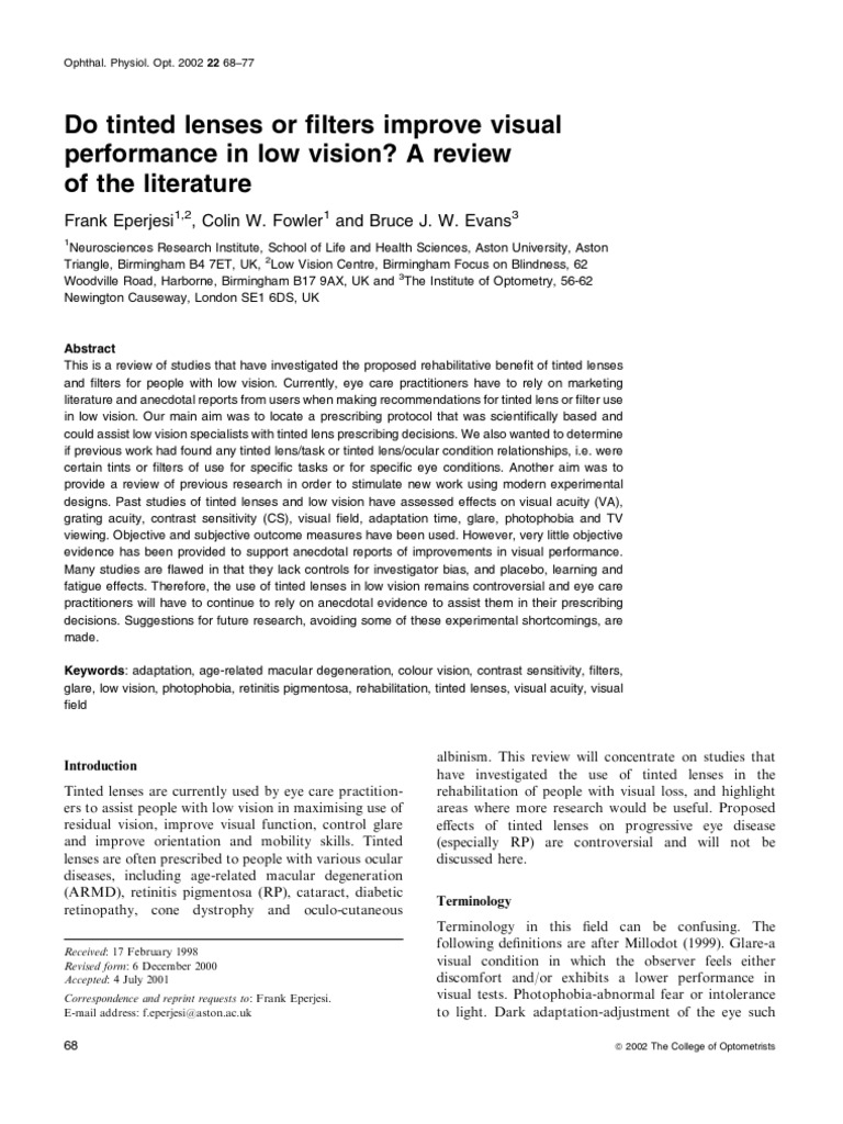 Tinted Lens in Low Vision | PDF | Visual Impairment | Human Eye