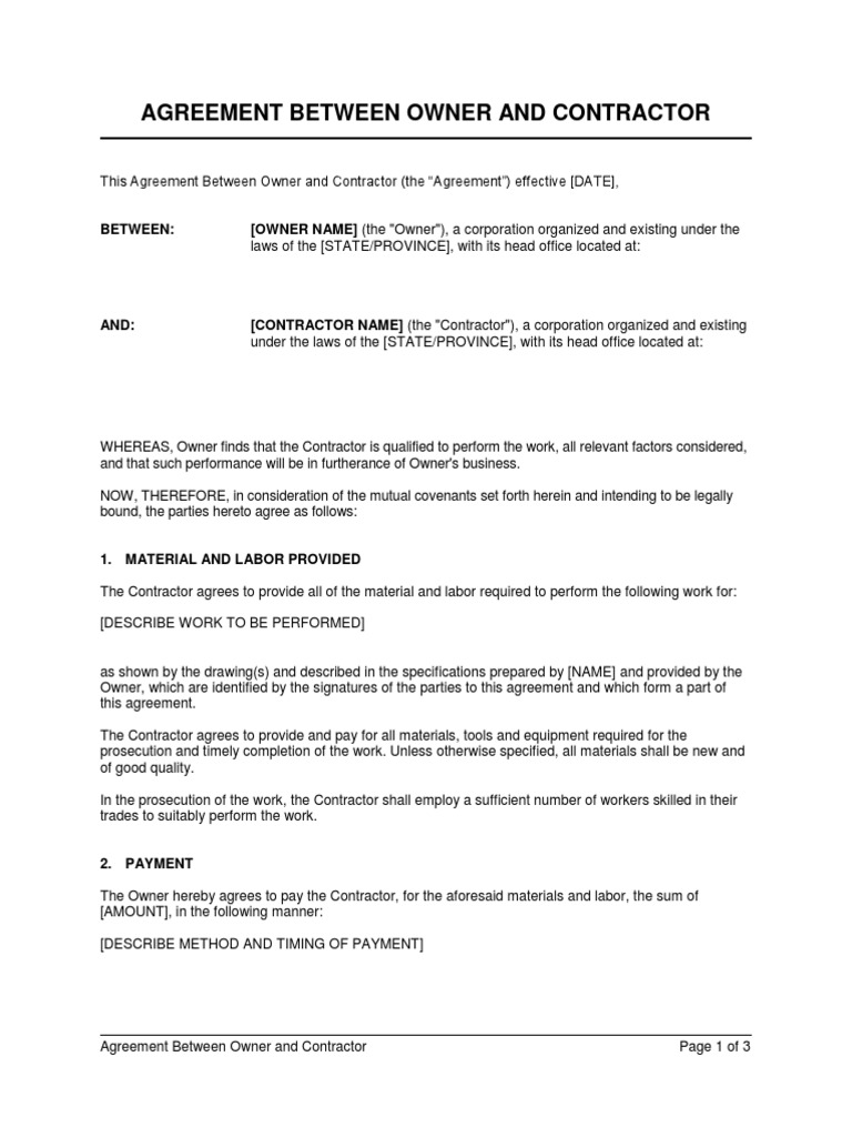 Agreement Between Owner and Contractor | PDF | General Contractor ...