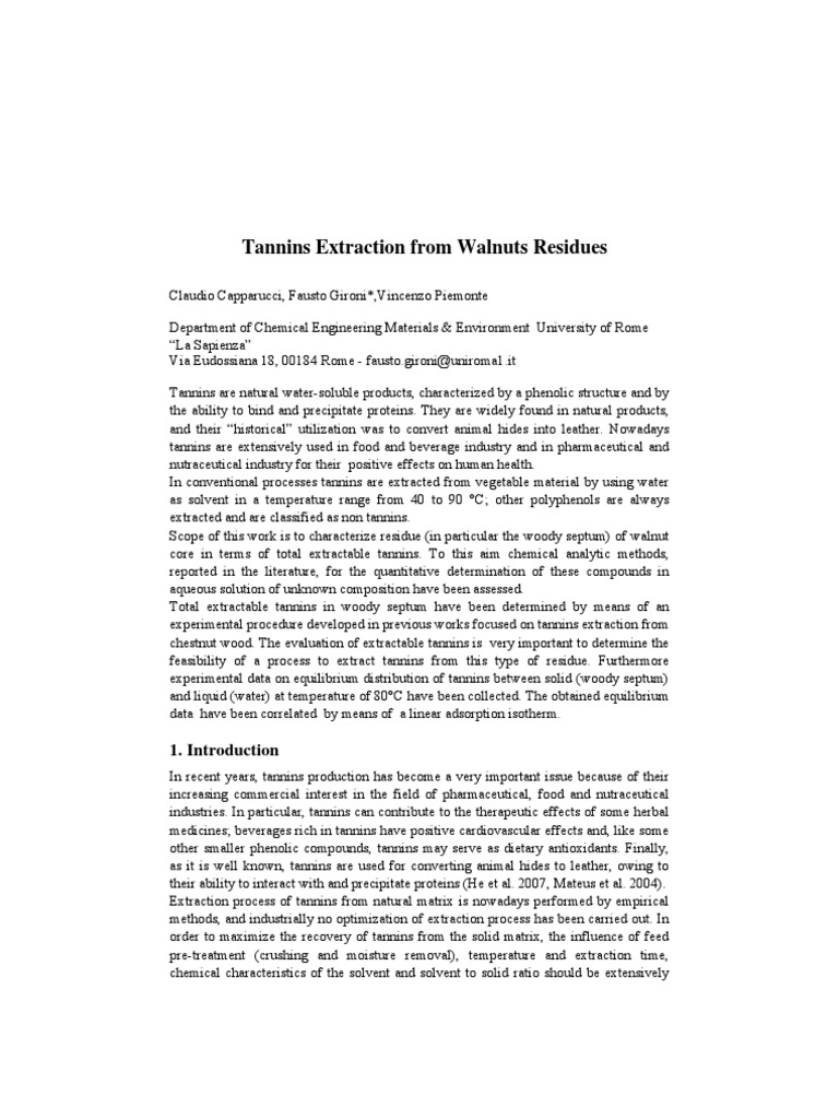Tannins Extraction from Walnut Residues | PDF | Polyphenol | Chemical ...