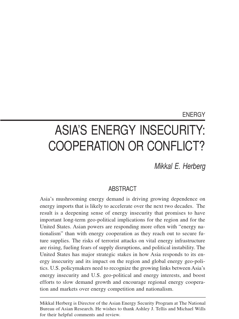 Asia's Energy Insecurity: Cooperation or Conflict? | PDF | World Energy ...