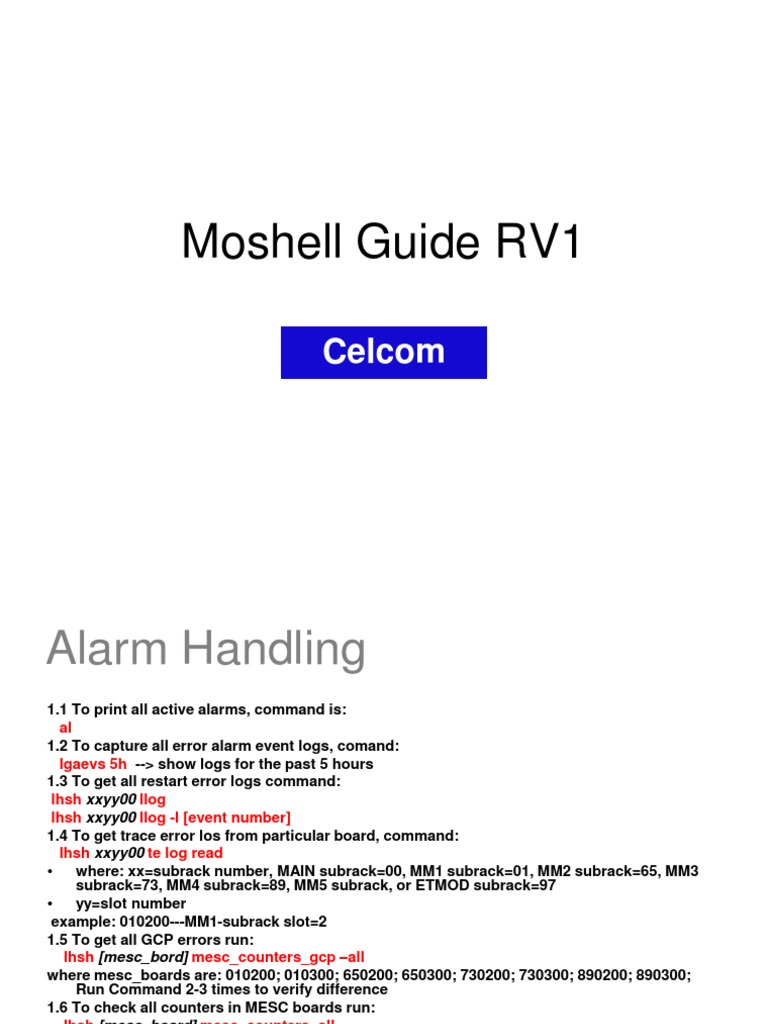 Moshell Guide RV1: A Comprehensive Reference for Alarm Handling, TDM ...
