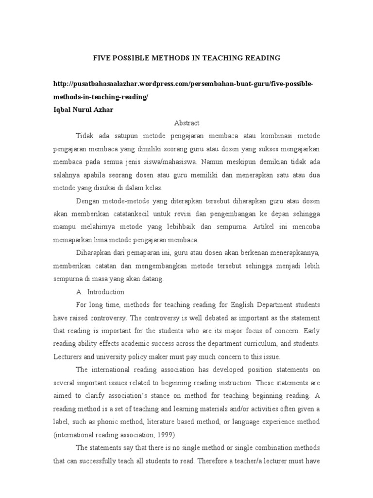 Five Possible Methods in Teaching Reading | PDF | Reading Comprehension ...