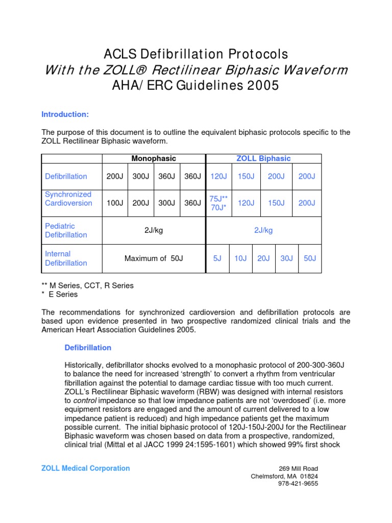 ACLS Defibrillation Protocols With ZOLL RBW | PDF | Medical Treatments ...
