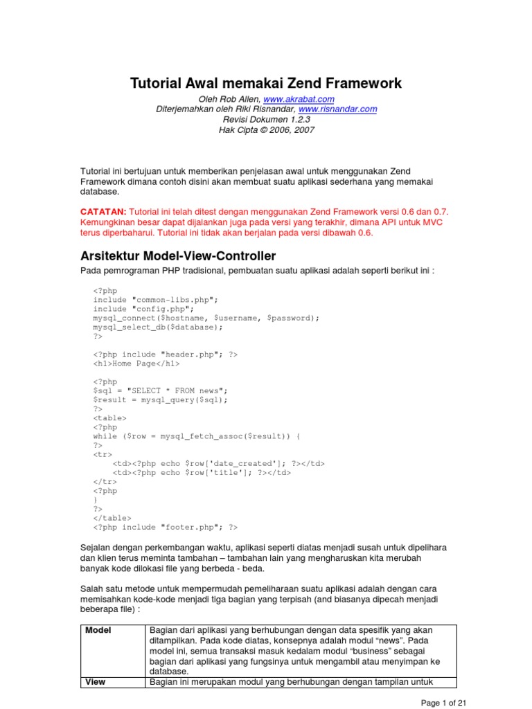 Tutorial Awal Dengan Zend Framework - 123 PDF | PDF