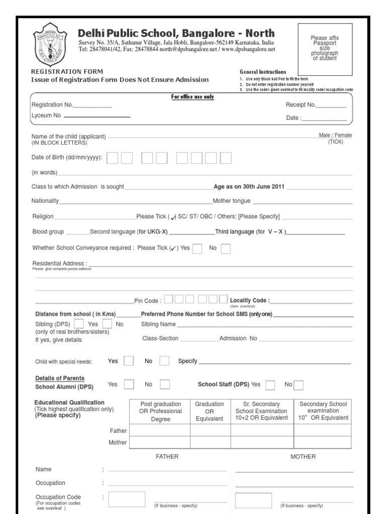 DPS North Registration Form 2010 11 | Download Free PDF | Birth Certificate | Transport