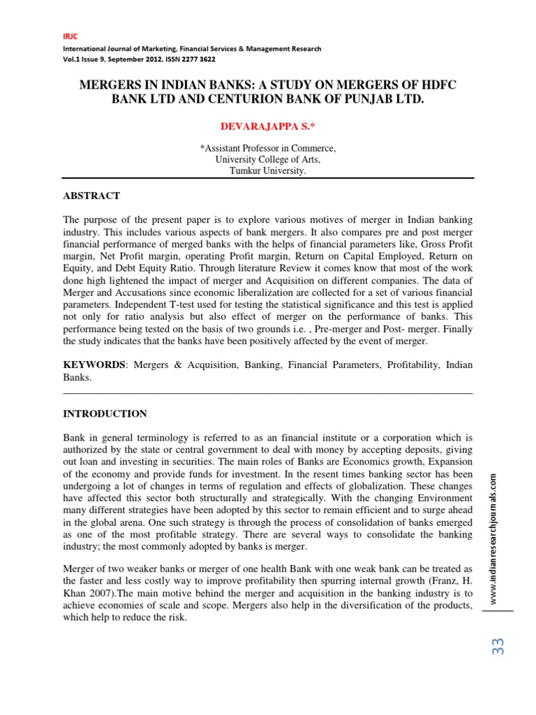 Analyzing the Financial Performance of HDFC Bank and Centurion Bank of ...