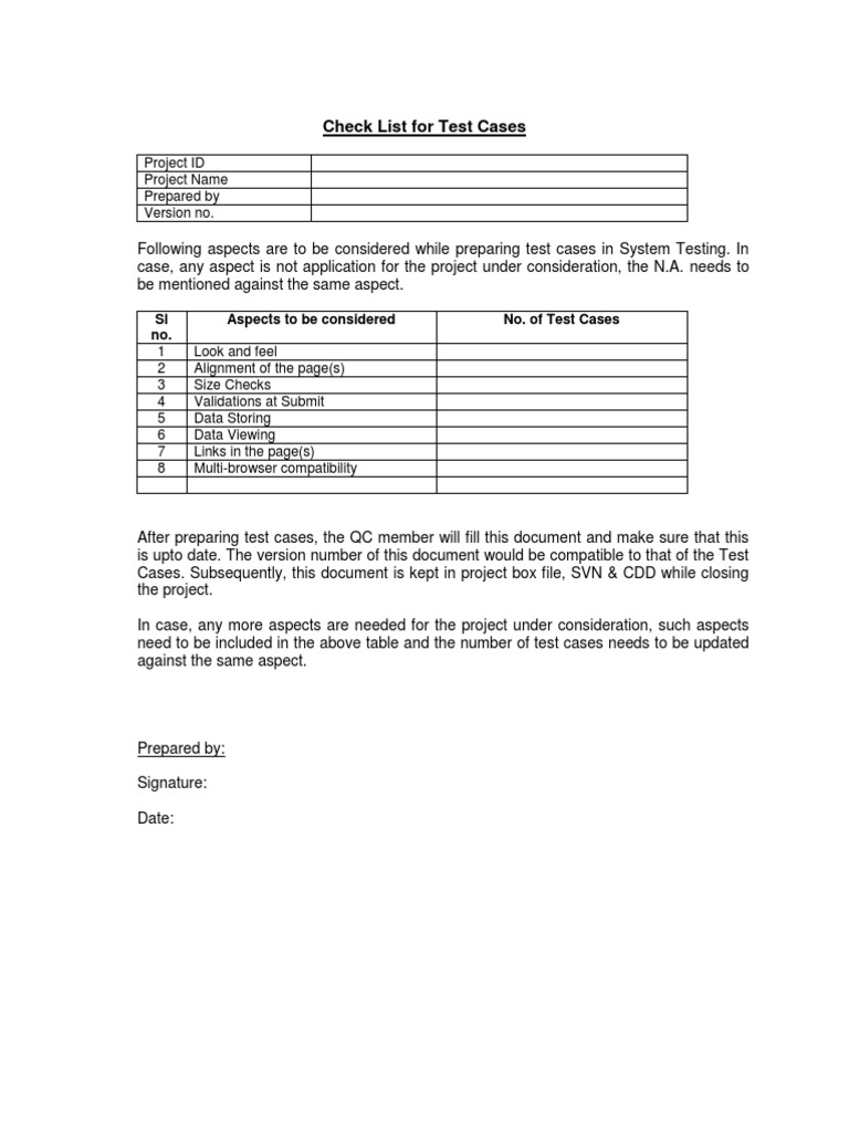Checklist For Test Cases | PDF | Parameter (Computer Programming) | Top ...