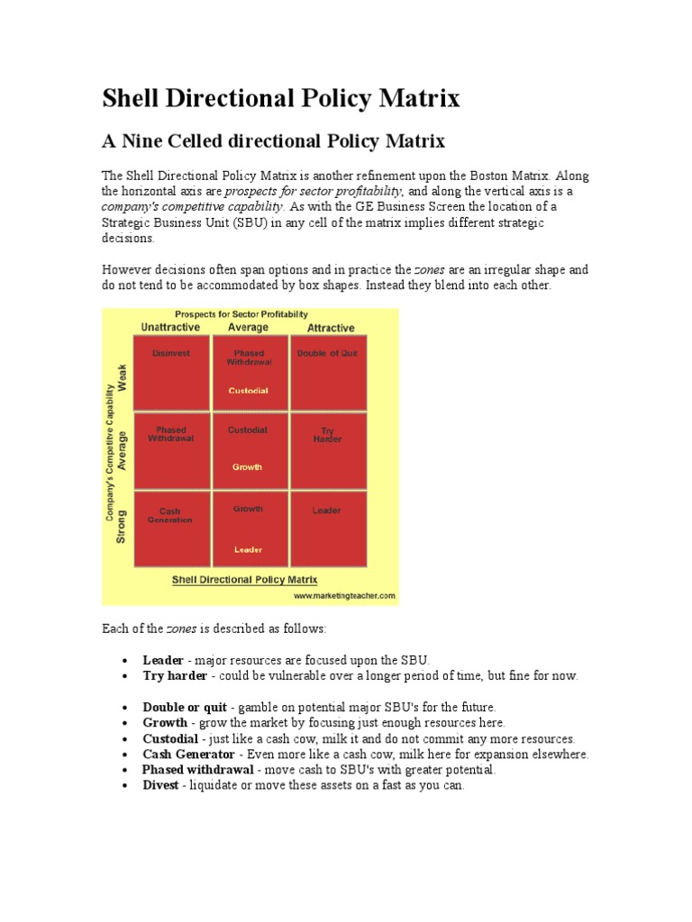 A Nine Celled Directional Policy Matrix | PDF | Business | Finance ...