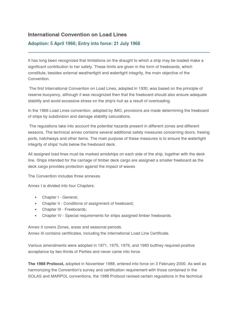 International Load Lines Convention Overview | PDF | Industries | Water ...