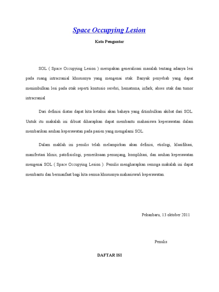 SOL (Space Occupying Lesion) | PDF | Sains & Matematika