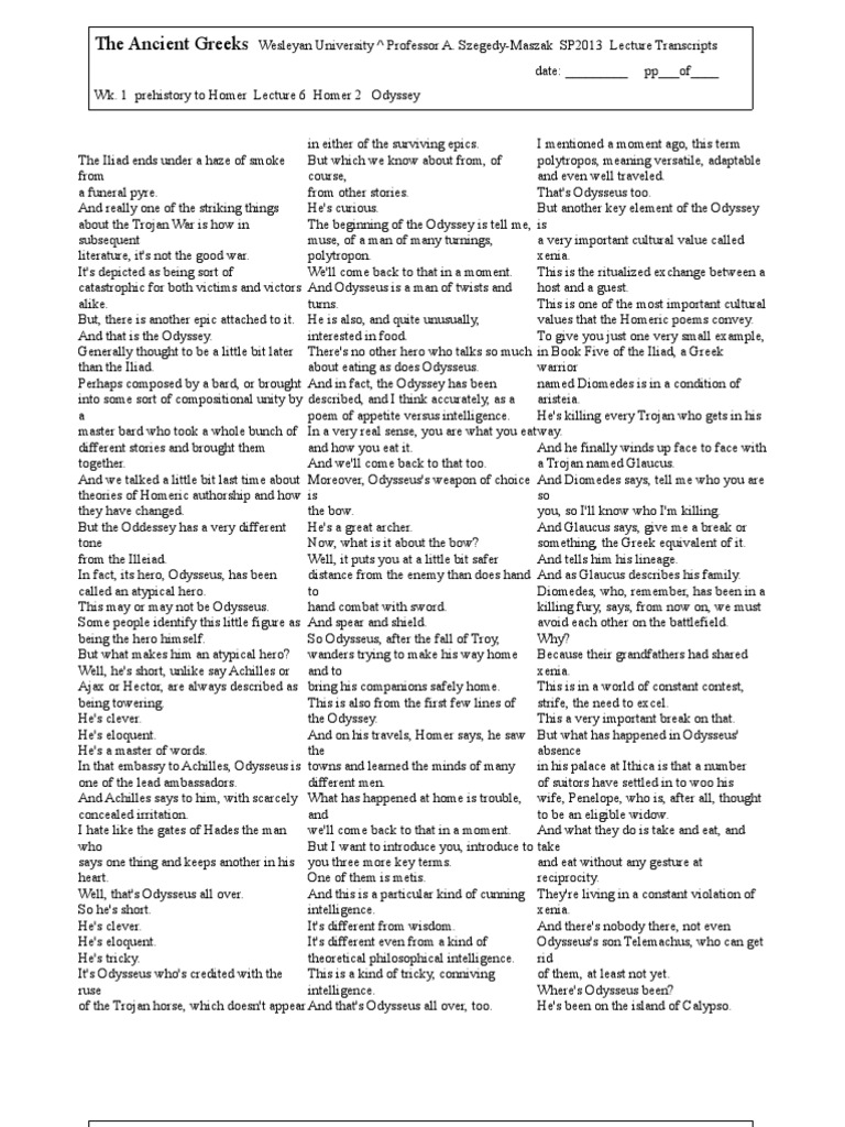 Ancient Greek Notes | PDF | Odyssey | Odysseus